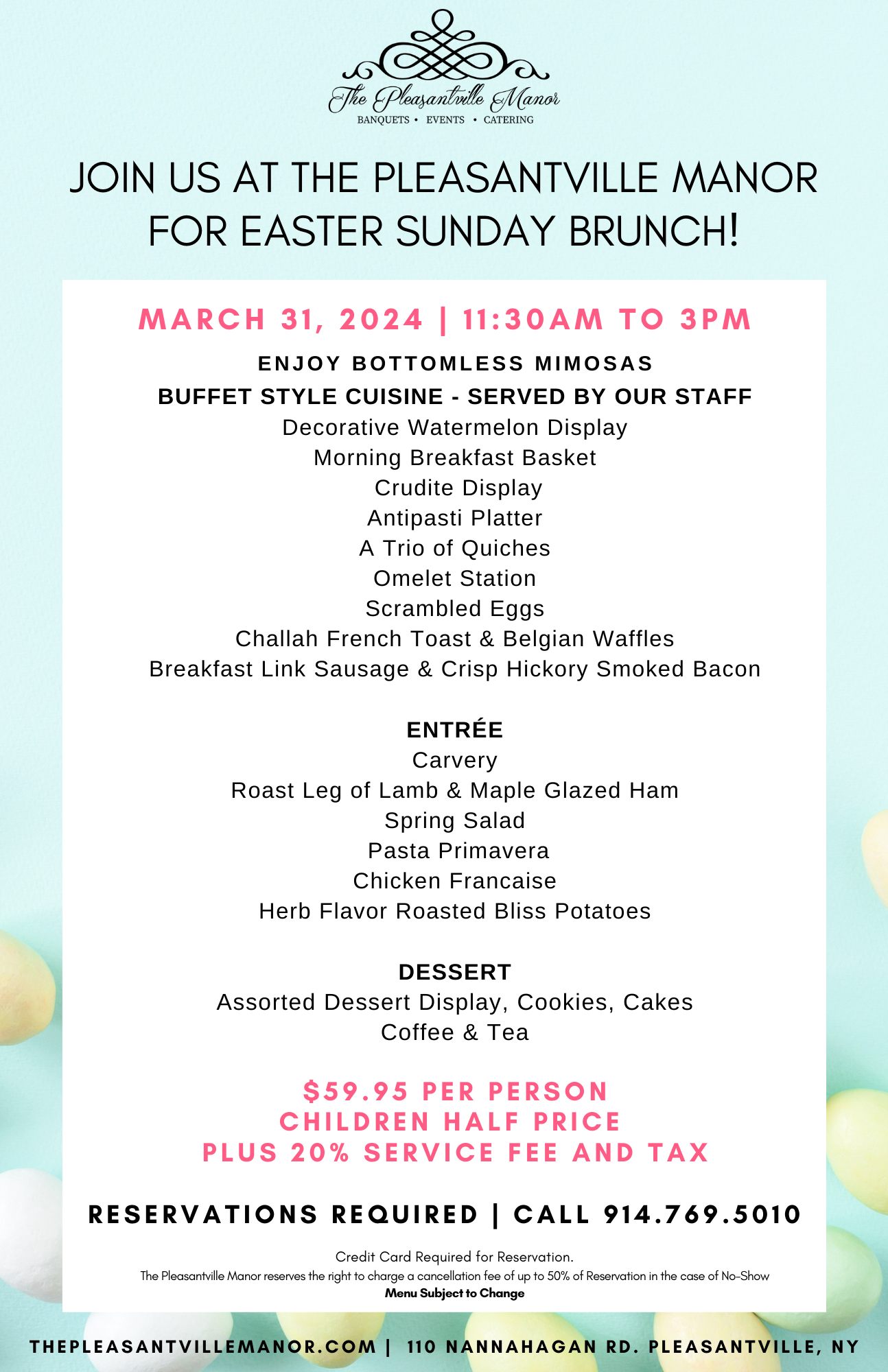 Easter Sunday Brunch | March 31, 2024 | The Pleasantville Manor
